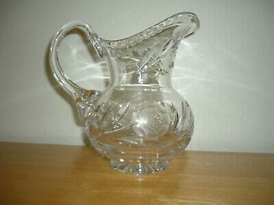 Gorgeous Vintage Heavy Crystal Pitcher Cut Glass Applied Handle Ebay