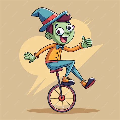 Cartoon Character Riding A Red Unicycle Vector Illustration Premium