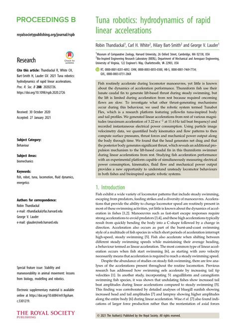 pdf tuna robotics hydrodynamics of rapid linear accelerations
