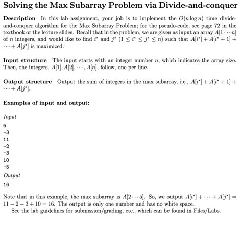 Solved Solving The Max Subarray Problem Via