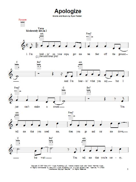 Apologize Chords Apologize Klaviernoten Onerepublic Timbaland