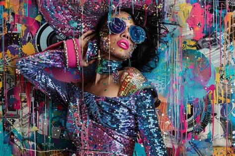 Contemporary Art Collage Of Retro Glam Rock Spirit Premium Ai