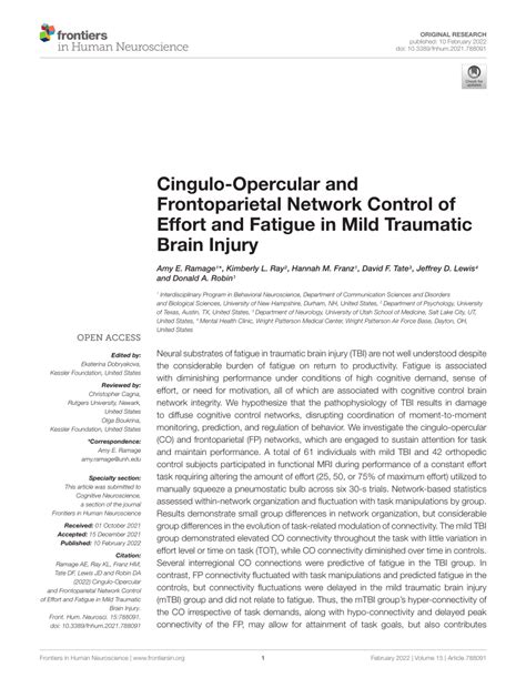 Pdf Cingulo Opercular And Frontoparietal Network Control Of Effort