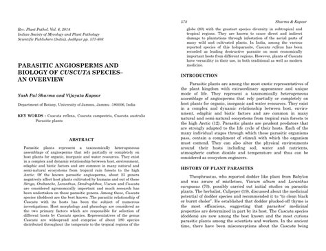 Pdf Parasitic Angiosperms And Biology Of Cuscuta Species An Overview