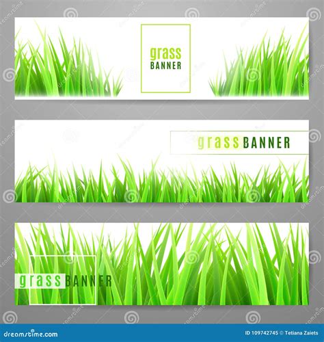Grass Banner Set With Fresh Green Tufts Isolated On White Background