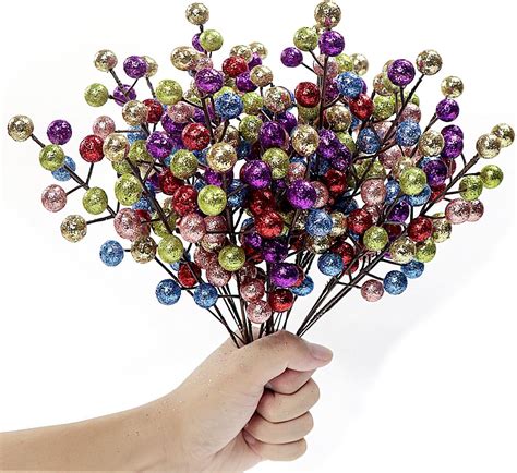 Nanahuang Artificial Blue Berry Stems 24 Pack 8 7 Glitter Berries