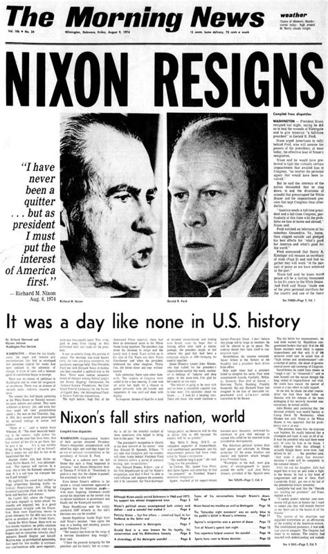 Nixons Resignation Headlines From The Presidents Last Days In Office