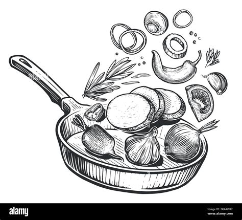 Vegetables Falling Into Frying Pan Healthy Eating Vegetarian Food