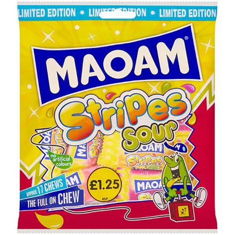 Maoam Limited Edition Stripes Sour Chewy Sweets Sharing Bag 140g Bestway