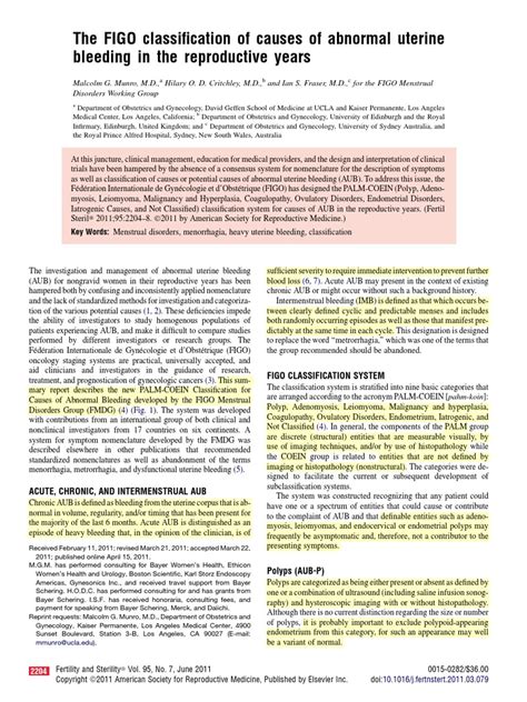 The Figo Classification Of Causes Of Abnormal Uterine Bleeding In The