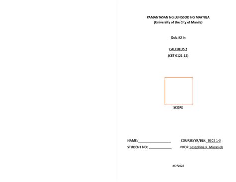 Calculus Quiz Format Pdf