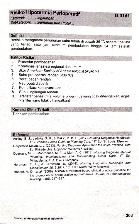 D0141 Risiko Hipotermia Perioperatif Sdki Standart Diagnosis