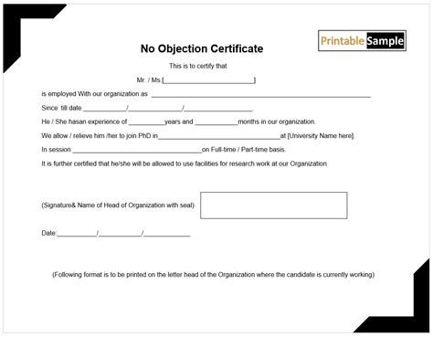 Noc Full Form Pdf 10 Free Sample No Objection Certificate Templates