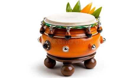 Handcrafted Small Bongos With Tropical Decor On White Background Stock