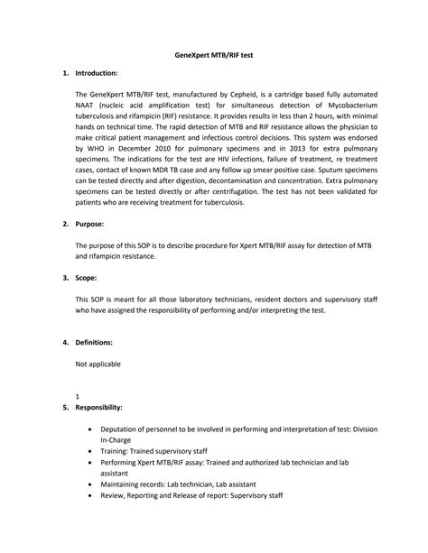 Solution Tuberculosis Genexpert Sop Studypool