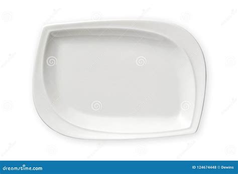 Empty Rectangular Plate Exotic White Plate View From Above Isolated On White Background With