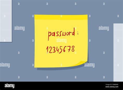 Computer Password Written Down On Paper Yellow Sticky Note Message