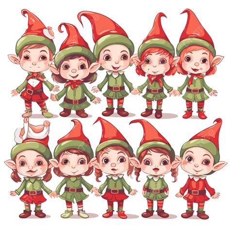 크리스마스 엘프 벡터 스티커 클립 아트 흰색 배경에 많은 귀여운 만화 크리스마스 요정 상표 클립 아트 Png 일러스트 및 벡터 에 대한 무료 다운로드 Pngtree