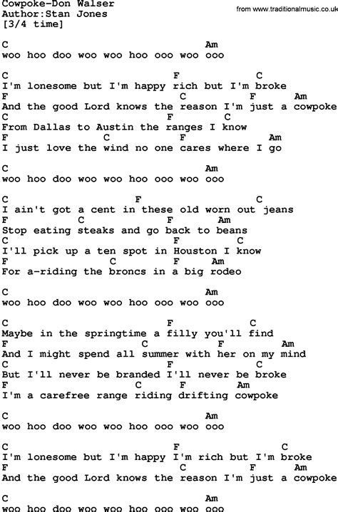 Country Music Cowpoke Don Walser Lyrics And Chords