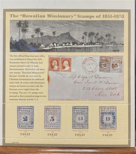 2001 Usps Stamp Sheet ~the Hawaiian Missionary” Stamps Of 1851 1853