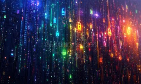 Colorful Digital Locks Representing Cybersecurity And Data Protection In A Vibrant Network Stock