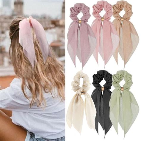 6 Pcs Scrunchies And Hair Accessories Chiffon Floral