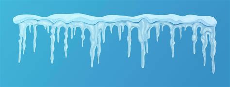 Frozen Icicle Cluster Hanging Down From Snow Covered Ice Surface