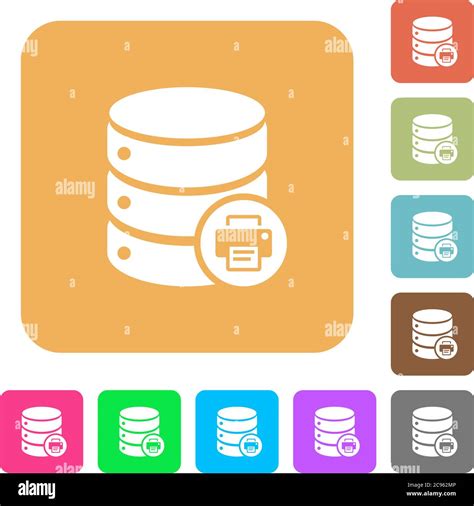 print database data flat icons on rounded square vivid color
