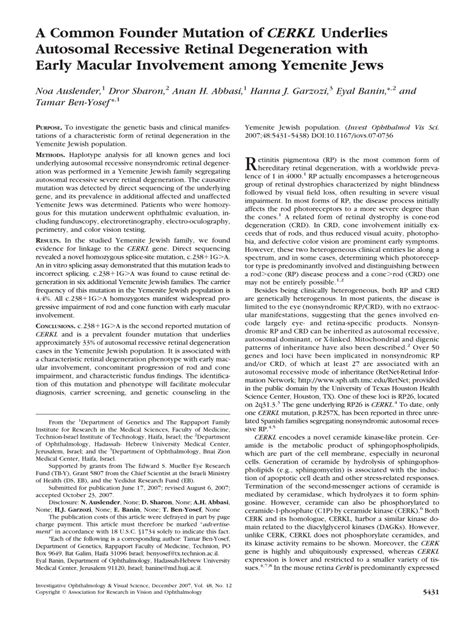 Pdf A Common Founder Mutation Of Cerkl Underlies Autosomal Recessive Retinal Degeneration With