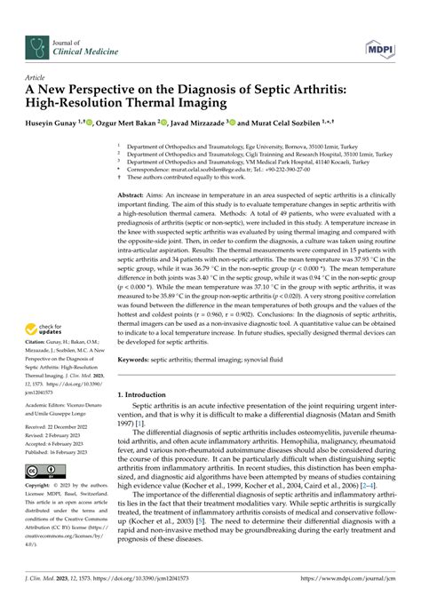 pdf a new perspective on the diagnosis of septic arthritis high resolution thermal imaging