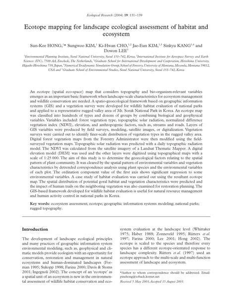 Pdf Ecotope Mapping For Landscape Ecological Assessment Of Habitat