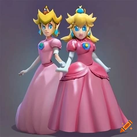 Princess Peach And Link In Pink Silk Ballgowns Posing Together On Craiyon