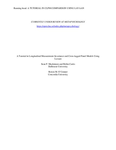 Pdf A Tutorial In Longitudinal Measurement Invariance And Cross