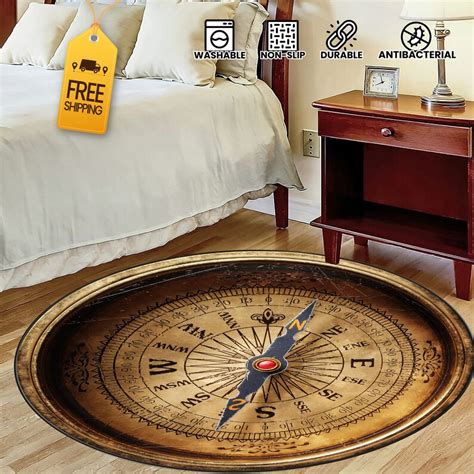 Compass Rose Rug Round Compass Carpet Real Looking Non Slip Compass