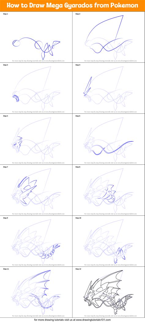 How To Draw Mega Gyarados From Pokemon Pokemon Step By Step