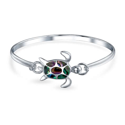 Sea Turtle Tortoise Abalone Shell Bangle Bracelet Sterling Silver