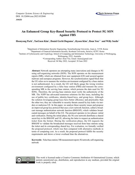 Pdf An Enhanced Group Key Based Security Protocol To Protect 5g Son Against Fbs