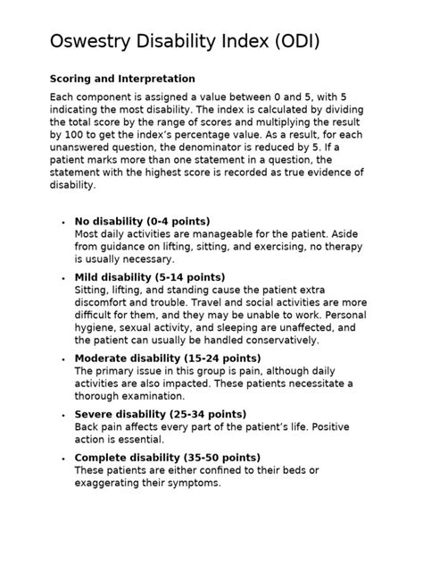 Oswestry Disability Index Scoring Guide Pdf