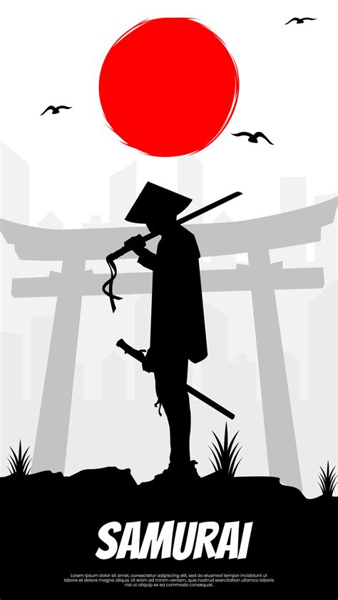 A Samurai Stands In Front Of A Red Moon And The Words Samurai Samurai