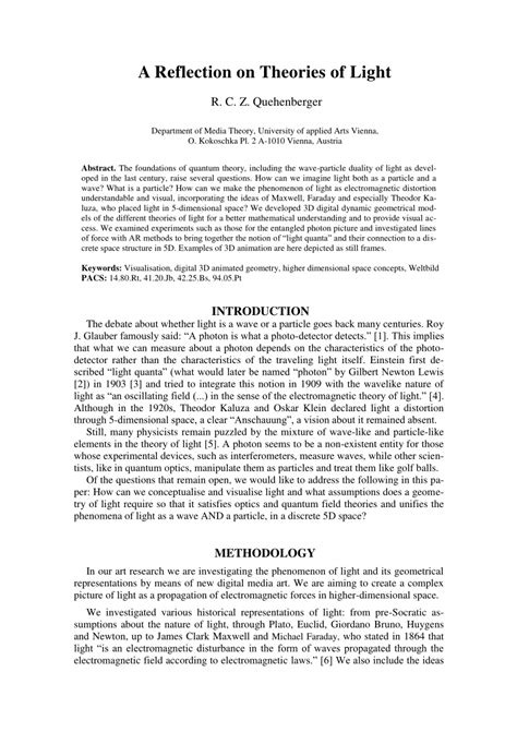 Pdf A Reflection On Theories Of Light