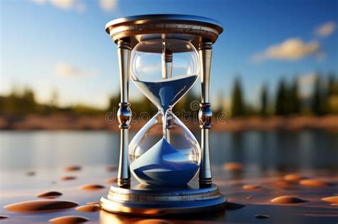 Hourglass On Blue Background Depicting The Passage Of Time Text Space