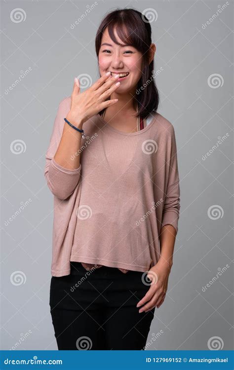 Portrait Of Beautiful Asian Woman With Hair Tied Stock Photo Image Of Cheerful Lady