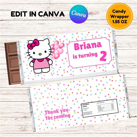 Hello Kitty Pink Birthday Party Bundle Hello Kitty Candy Wrapper Tem