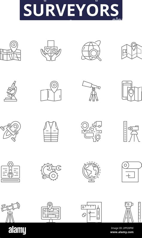 Surveyors Line Vector Icons And Signs Mapping Geologists Survey