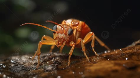 Close Up Shot Of An Orange Insect In The Dark Background Pictures Of