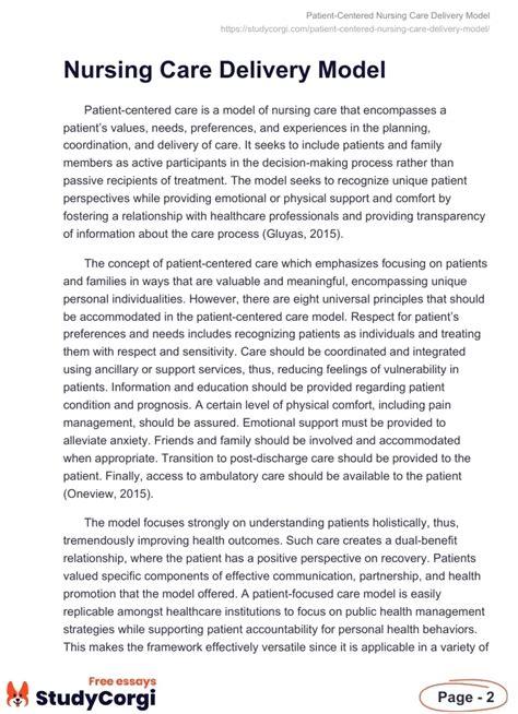 Patient Centered Nursing Care Delivery Model Free Essay Example