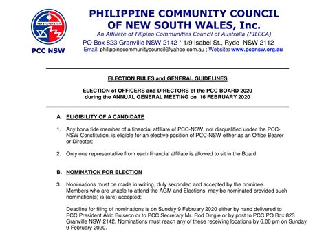 2020 Election Rules And General Guidelines Issued By Pccnsw