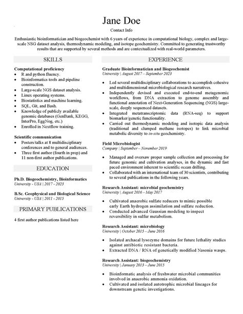 Bioinformatics Resume Help Phd Transitioning From Academia To Industry R Resumes