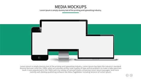 Computer Monitor Laptop And Phone On Green And White Background Google Slide Theme And