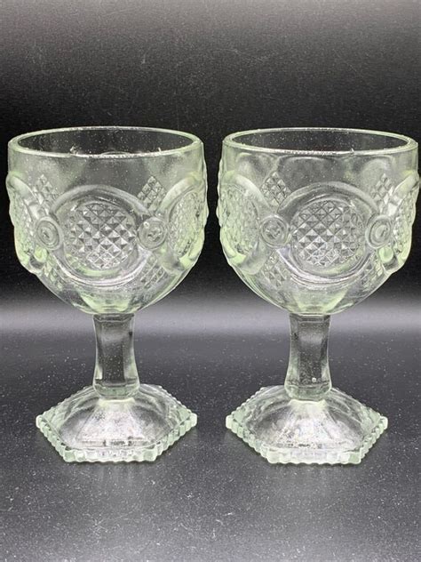 Vintage Pressed Glass Water Wine Goblets Great Detail And Etsy